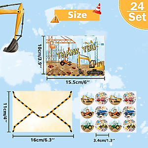 WERNNSAI Construction Thank You Cards - 24 PCS Construction Party Supplies Dump Truck Greeting Cards with Envelopes Stickers Appreciation Thank You Notes for Boys Kids Birthday Party Baby Shower
