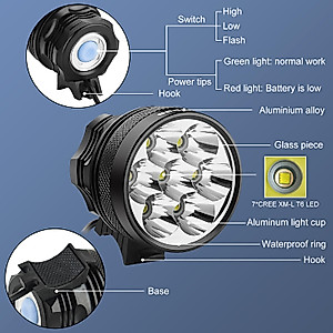 Weihao Bike Light, Waterproof Bicycle Headlight, Super Bright 10500 Lumen 7 LED Bike Headlight, 9600mAh Bike Front Headlight Rechargeable, Headlamp Flashlight, for All Bike Cycling Camping Outdoor