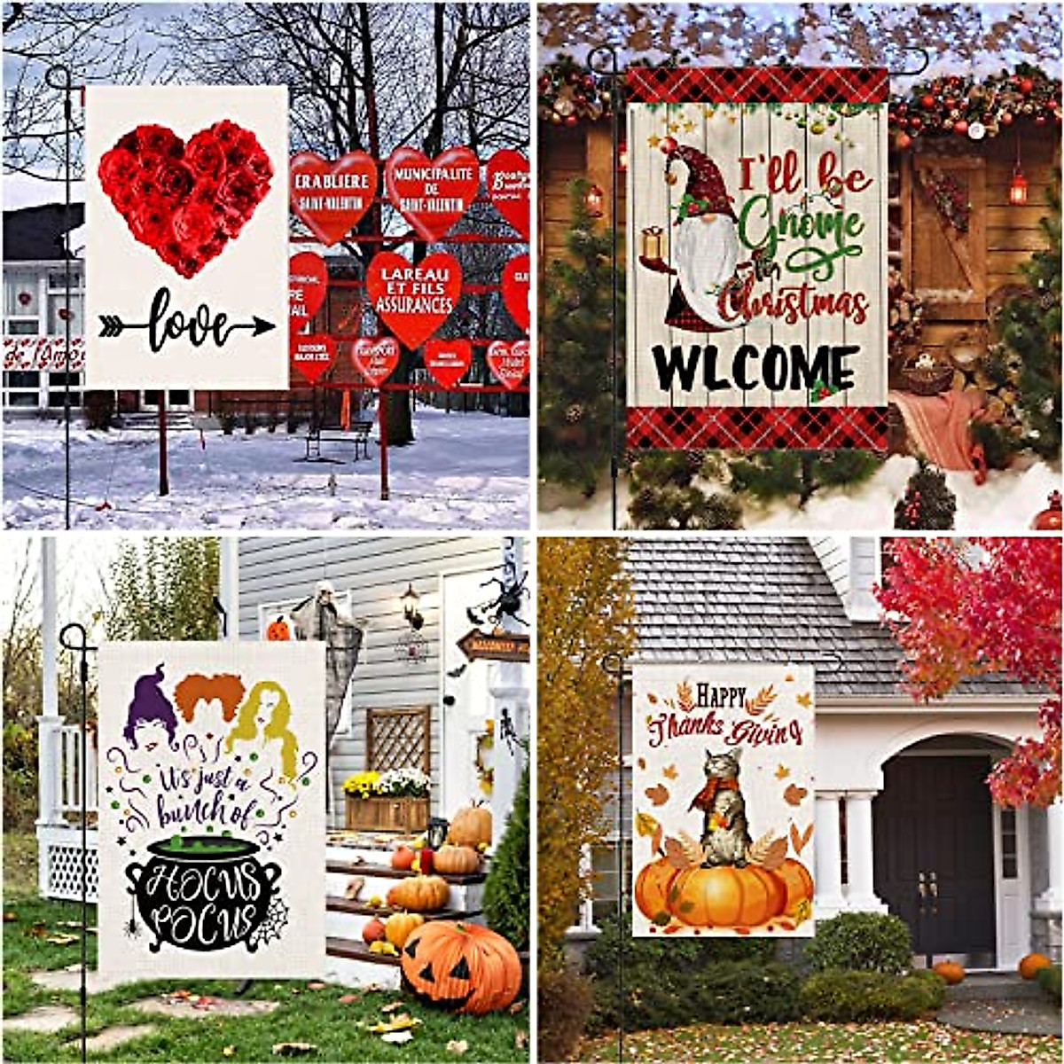 Garden Flag Set of 10 Double Sided 12 x 18 Inch Yard Flag Halloween Small Garden Flags for Outside Christmas Welcome Seasonal Fall Garden Flags Decor for Outdoor Holiday Decorations