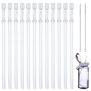 24 Pack Flexible Straws with Drinking Straw Caps Long Flexible Plastic Bendable Straws Flexible Reusable Straws with 2 Straw Cleaning Brushes for Jumbo Mugs Water Bottle (White, 15 Inch)