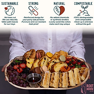 Root House Goods - Palm Leaf Trays 17"x12" Large (12 pk) | Disposable Serving Trays | Eco-Friendly | Compostable Platters for Weddings, Catering Events, Charcuterie, Grazing, Cheese Boards