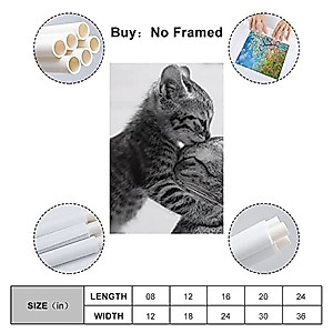 Family Cat Poster, Black & White Art Cat Decor, Animal Posters & Prints, Cute Art Wall Decor, Modern Home Wall Art Living Room Bedroom Kids Room Canvas Art Poster & Wall Art 12x18 Inch (Unframed)