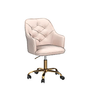 Goujxcy Home Office Chair, Velvet Desk Chair Modern Adjustable Swivel Chair, Upholstered Task Chair Accent Chair Executive Chair Vanity Desk Chair (Lake Blue)