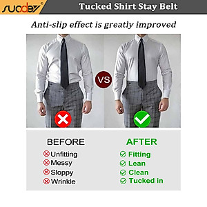 SUOSDEY 2 Pack Shirt Stays Belt Shirt Tucker Shirt Holder for Men Adjustable Elastic Band with Non-slip Glue,black