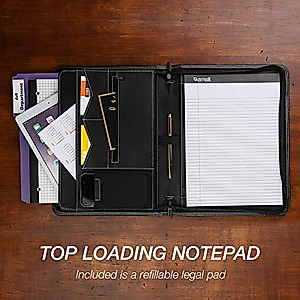 Samsill Zippered Portfolio Organizer, Vegan Leather Business Portfolio Notebook, Work Organizer. Notepad, Tablet iPad (Upto 10.1") Phone & Business Cards Holder, Professional Padfolio for Women & Men