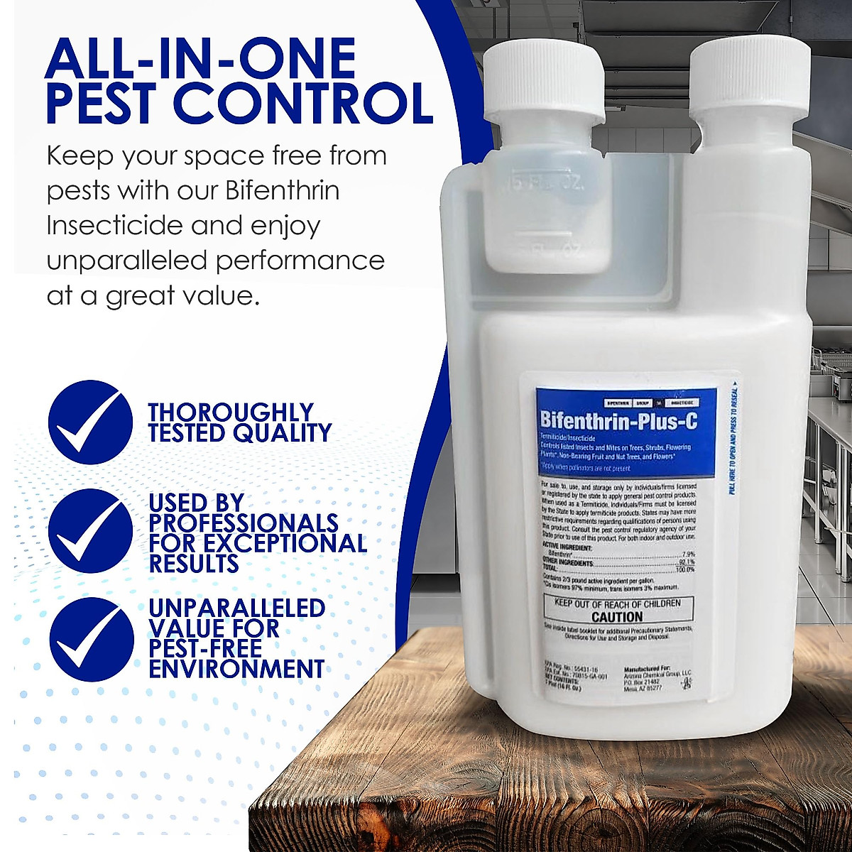 Bifenthrin-Plus-C Insecticide (16 oz) - Roach Killer Indoor Infestation, Termite Treatment, Ant Control & Wasp Spray - Home Defense Pest Control, Residential, Commercial, and Industrial Use