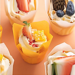 Baking Cups,200pcs Tulip Cupcake Liners Baking Paper Cups Holders Greaseproof Muffin Cases Wrappers for Wedding Birthday Party Baby Shower, Standard Size (yellow)