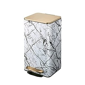 Trash Bin Trash Can Wastebasket Rubbish Recycle Bins Stainless Steel+PU Step Trash Can with Plastic Inner Buckets with Soft Close Lid,Foot Pedal Garbage Can Waste Bin (Color : OneColor, Size : 30L/7