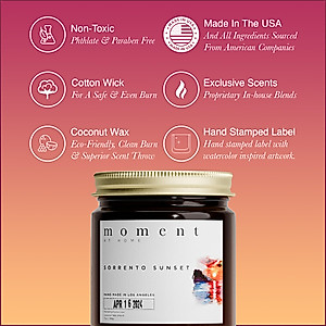 Moment At Home Sorrento Sunset Red Currant and Blood Orange Scented Jar Candle | Natural, Non Toxic Coconut Wax Candle | Hand Poured in The USA | 7oz up to 50 Hour Burn Time