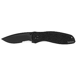 Kershaw Glassbreaker Blur Pocketknife, 3.4" Sandvik 14C28N Stainless Steel Recurved Serrated Blade, assisted opening EDC, Emergency Tool