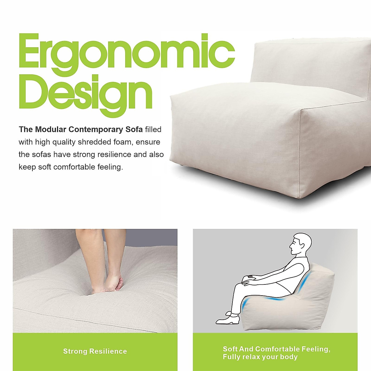 Patio Furniture Set Bean Bag Middle Chair Outdoor Chairs Sectional Conversation Patio Piece Daybed Furniture Outdoor Sofa Couch High Density Foam Filling Modern Comfy Patio Couch (light beige)