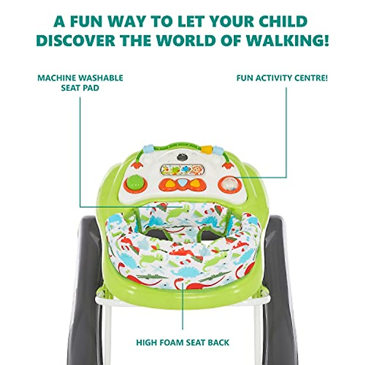 Dream On Me 2-in-1 Ava Baby Walker, Easy Convertible Baby Walker, Walk Behind, Height Adjustable Seat, Added Back Support, Detachable Slate, Green