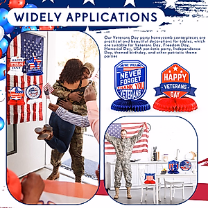9 Pcs Happy Veterans Day Party Honeycomb Centerpiece Patriotic Table Decorations Veterans Day 3D Table Centerpiece for Table Decor Memorial Day Themed Birthday Graduation Party Supplies