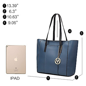 MKF Set Shoulder Bag for Women & Wristlet Wallet Purse: Top Handle Tote Satchel PU Leather Handbag Pocketbook Dark Pink