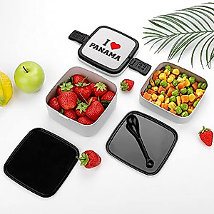 I Love Panama Lunch Box Portable Double-Layer Bento Box Large Capacity Lunch Container Food Container with Spoon