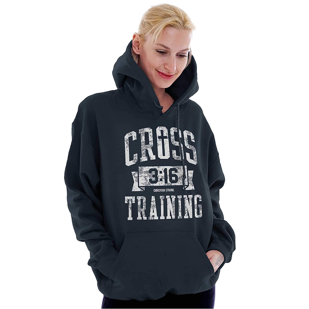 Brisco Brands Cross Training 3:16 Christian Hoodie Sweatshirt Women Men Navy
