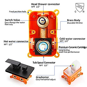 POP SANITARYWARE Black Tub and Shower Faucet Set Bathroom Luxury Rain Mixer 8 Inch Shower Head System with Tub Spout Single Handle Tub and Shower Trim Kit with Valve