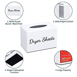Farmhouse Dryer Sheet Holder, Carmanon Acrylic Dryer Sheet Dispenser Magnetic Laundry Fabric Softener Sheets Holder, Dryer Sheet Container Storage Box with Lid for Laundry Room Decor & Organization