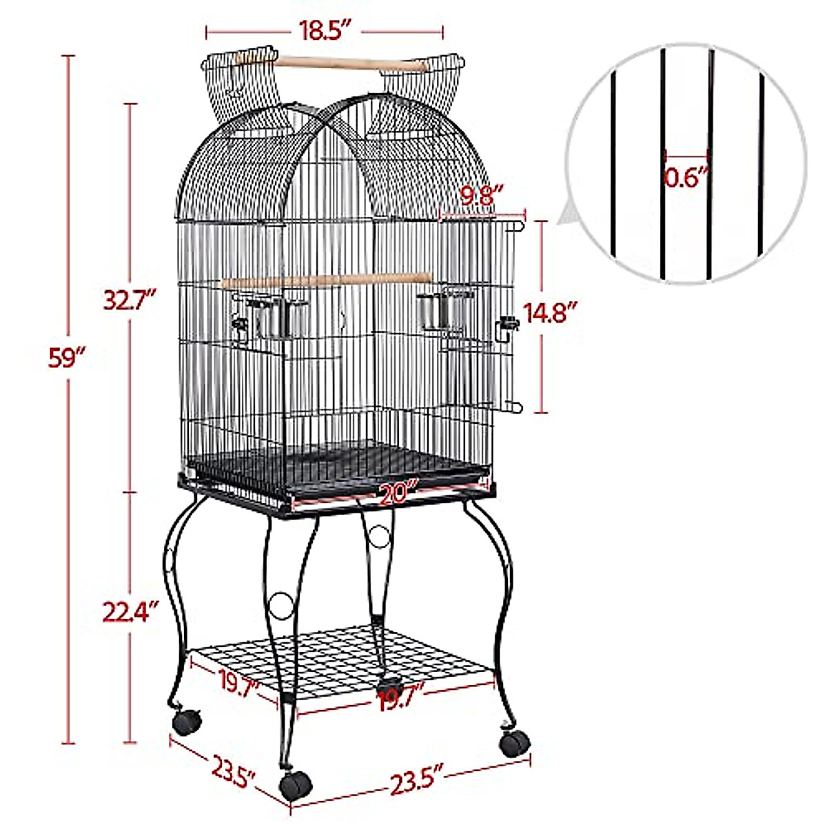 Yaheetech 59-inch Dome Open Top Large Medium Parrot Bird Cage On Stand for Sun Parakeets Conures Quaker Parrot Rolling Cockatiel Bird Cage