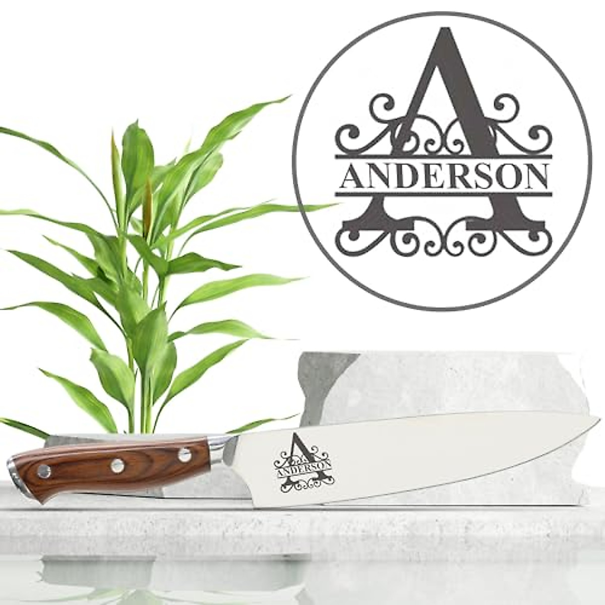Customizable Stainless Steel Chef's Kitchen Knife with Laser Engraved Monogram - Professional Quality, Personalized Touch