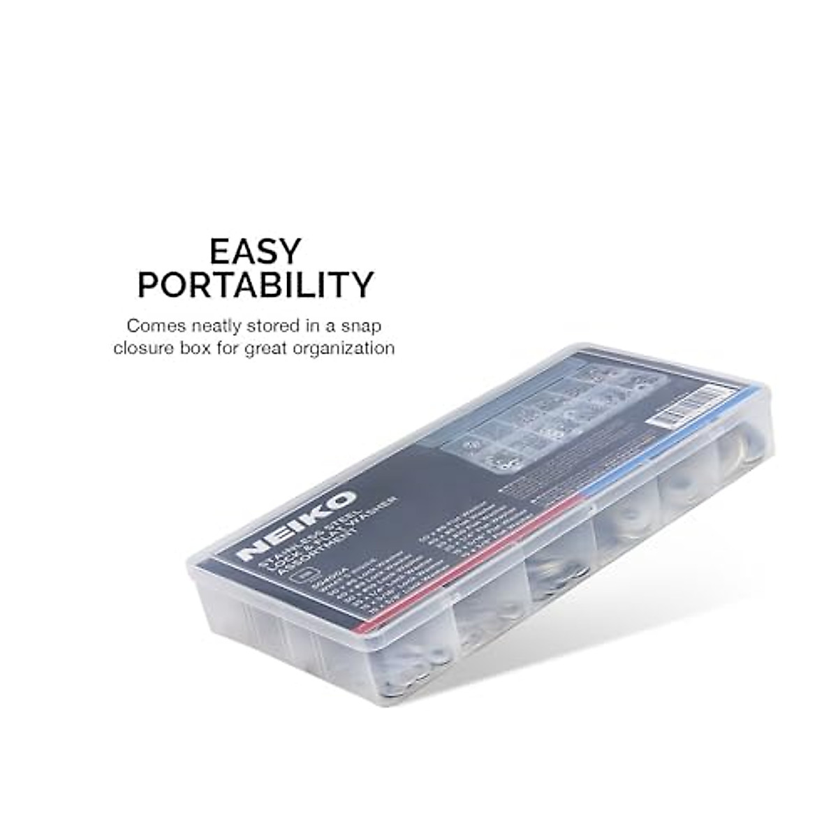 NEIKO 50400A Stainless Steel Lock and Flat Washer Assortment | 350 Piece Set | 12 Different Sizes in Spring Lock and Flat Design | Prevent Loose Fasteners