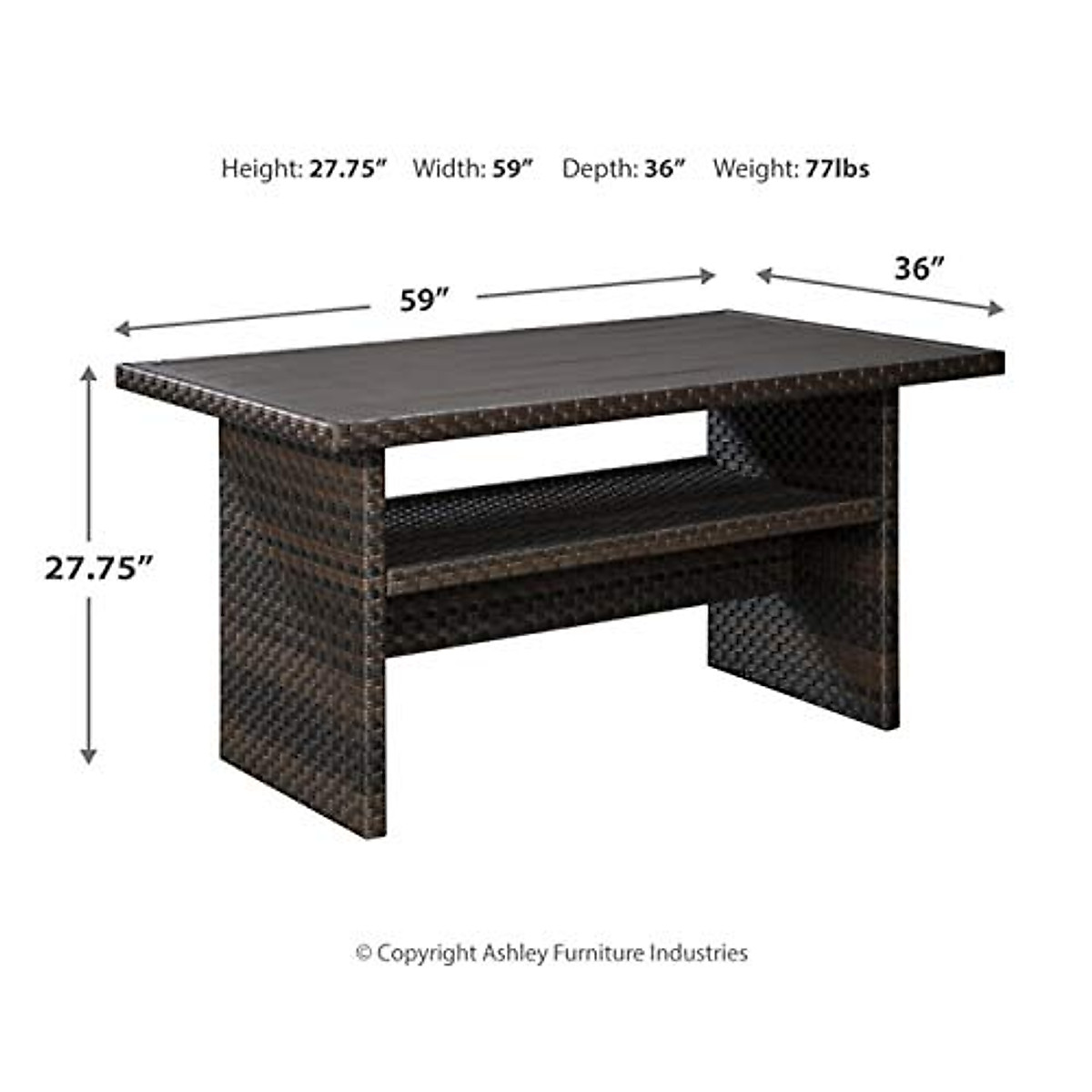 Signature Design by Ashley Outdoor Easy Isle Multi-Use Resin Wicker Patio Table, Dark Brown