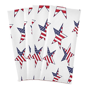 Kigai USA Flag Stars Kitchen Towels, 18 x 28 Inch Super Soft and Absorbent Dish Cloths for Washing Dishes, 4 Pack Reusable Multi-Purpose Microfiber Hand Towels for Kitchen
