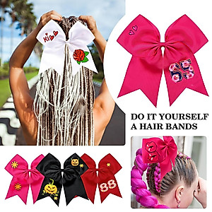 TUUXI 4pcs Large Cheer Hair Bows 8 Inch Grosgrain Ribbon Elastic Bands Ties Ponytail Holder for School College Sports Cheerleading Cheerleaders Bows Black Red Pink White