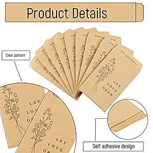 Whaline 200 Pack Wedding Favor Seed Packets Self-Adhesive Let Love Grow Kraft Envelope Rustic Small Flower Seeds Storage Packets for Garden Office Wedding Gift Party Favors, 3.5 x 2.4 Inch