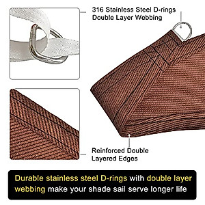 Sun Shade Sail 16'x16' Brown & Shade Sail Hardware Kit with Nylon Coated Cable Wire