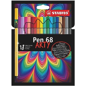 STABILO Premium Fiber-Tip Pen Pen 68 - ARTY - Pack of 18 - Assorted Colors