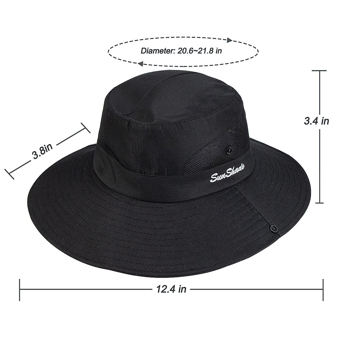 Women's Outdoor UV-Protection-Foldable Sun-Hats Mesh Wide-Brim Beach Fishing Hat with Ponytail-Hole (Black)