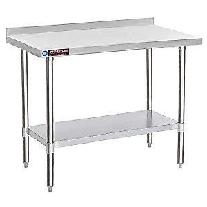 DuraSteel NSF Commercial Kitchen Table - 24 x 48 Inch Cooking Prep Stainless Steel Kitchen Island Workstation w/ Adjustable Under Shelf - Heavy Metal Backsplash Workbench For Restaurant, Home, Garage