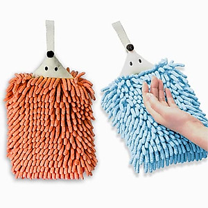 sisiten Chenille Hand Towels for Bathroom 、Kitchen and Bedroom |Hanging Hand Drying Towel with Button Loop | Funny Hedgehog Hand Towel | 4 Packs