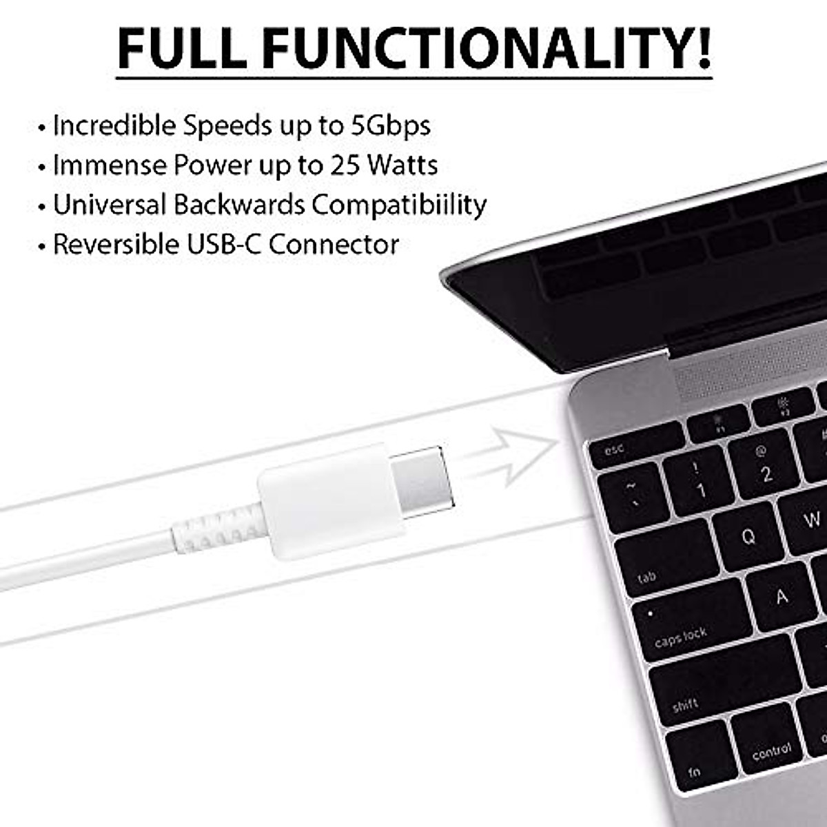 Authentic Short 8inch USB Type-C Cable for Oppo Reno2 Also Fast Quick Charges Plus Data Transfer! (White)