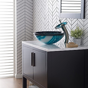 Kraus C-GV-399-19mm-10CH Ladon Glass Vessel Sink and Waterfall Faucet Chrome