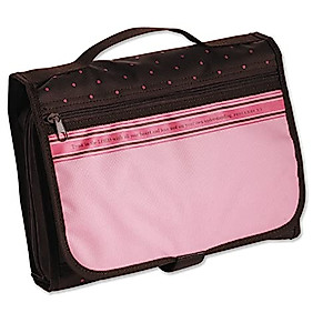 Proverbs 3:5 Tri-fold Bible Cover for Women, Bible Study Organizer, Velcro Closure, Nylon, Pink/Brown, Large