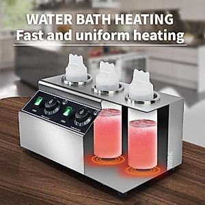 Generic Electric Sauce Warmer Dispenser Commercial Hot Fudge Sauce Bottle Warmer Nacho Cheese Warmer Dispenser with 650ml Bottles 30-85℃ Adjustable, Silver