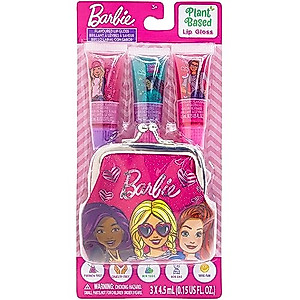 Townley Girl Barbie Coin Purse and Plant-Based Lip Gloss Set, Cute Pouch Wallet Small Money Bag Toy, Ages 3 and Up,