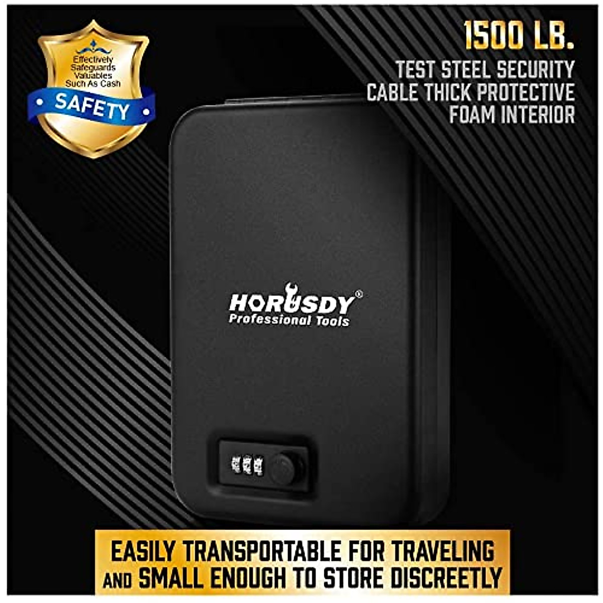 HORUSDY Lock box for Guns and Valuables,Portable Security Case Lock Box Safe with Combination Lock