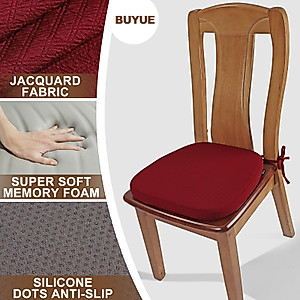 BUYUE Luxury 100% Pure Memory Foam Chair Cushions 4 Pack, Jacquard 16" U-Shape Comfortable Dining Chair Pads, Removable Slip Resistant Kitchen Chair Seat Cushions, (Set of 4, Burgundy)