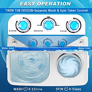 Avocahom Portable Washing Machine, 26/28Lbs Capacity Twin Tub Washer and Dryer Combo, Mini Compact Laundry Machine w/Control Knobs, Built-in Drain Dump & Timer Control, for Home/RV/Dorm/Apartment