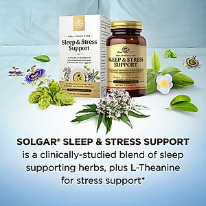 Solgar Sleep & Stress Support, Vegetable Capsules, Melatonin Free, Helps Relax, Calm You, Fall Asleep Quickly, Improve Sleep Quality with Valerian, Passionflower, Hops, Non-GMO, 15 Servings, 30 Count