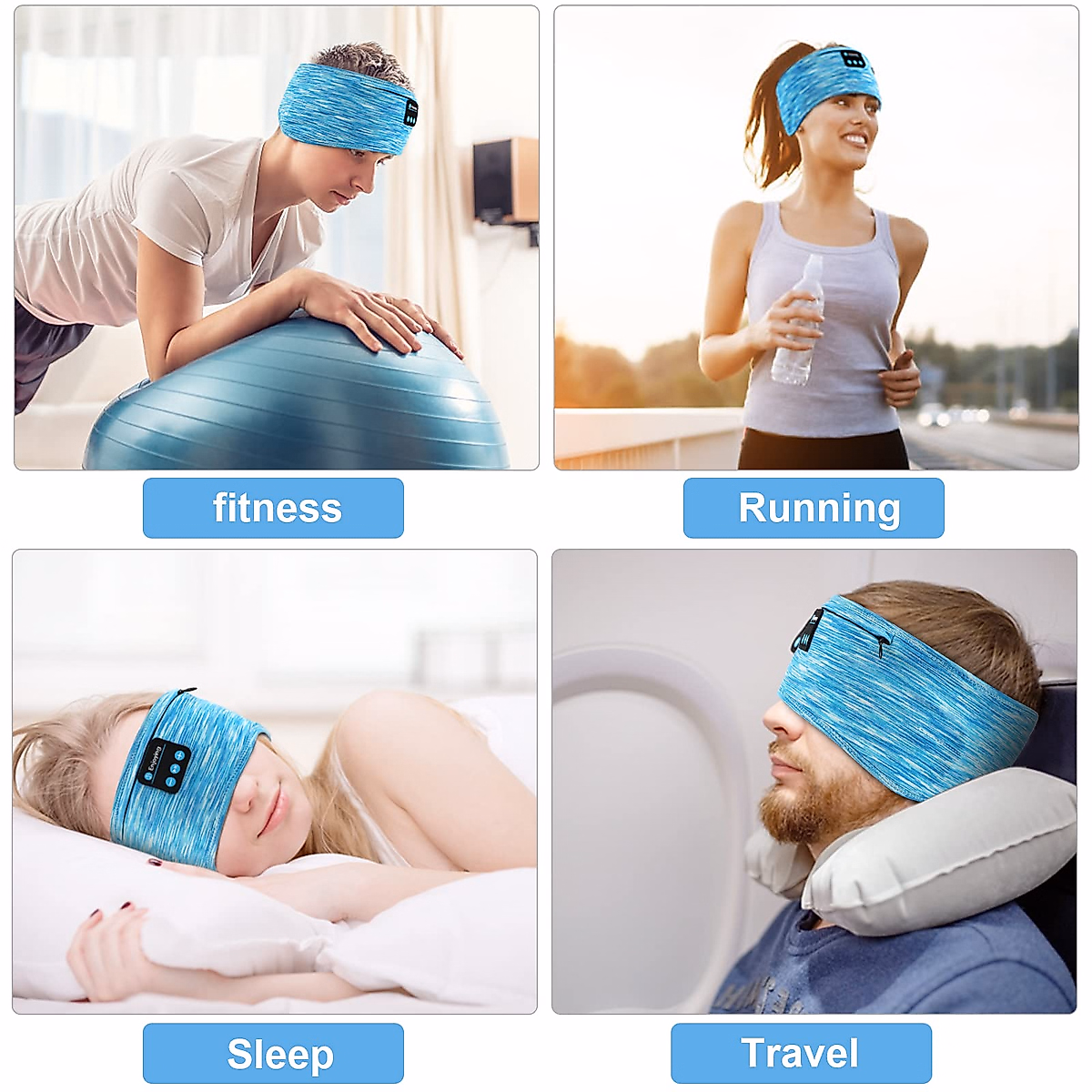 SKYEOL Sleep Headphones, Wireless Headband with Zip Pocket Wireless Music Sport Headbands with Ultra-Thin HD Stereo Speakers for Side Sleepers, Meditation,Relaxation and Sport