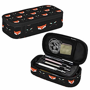 Xuwenz Fox Pencil Holder Bag Feather Arrows Cross Cunning Animal Black Pencil Case College Office School for Teens Boy Girl