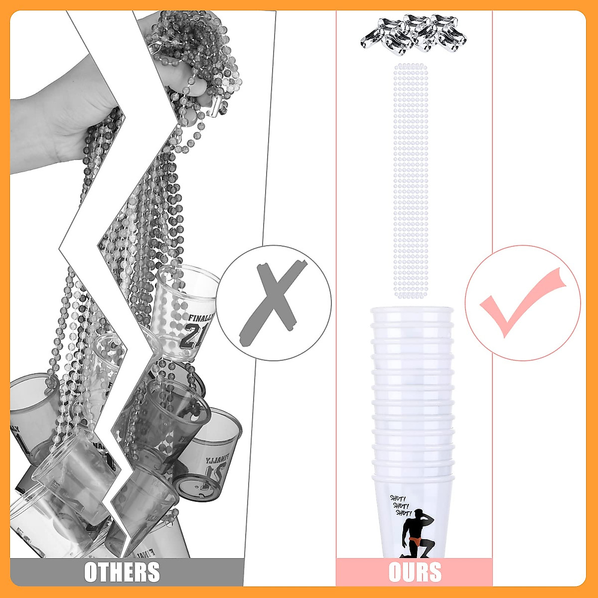 Janmercy 12 Pieces Beaded Shot Glass Necklaces Plastic Shot Necklace Cups Naughty Shot Glass Favors Bridal Party Decorations for Bridal Shower Wedding Party Supplies (Rose Gold)