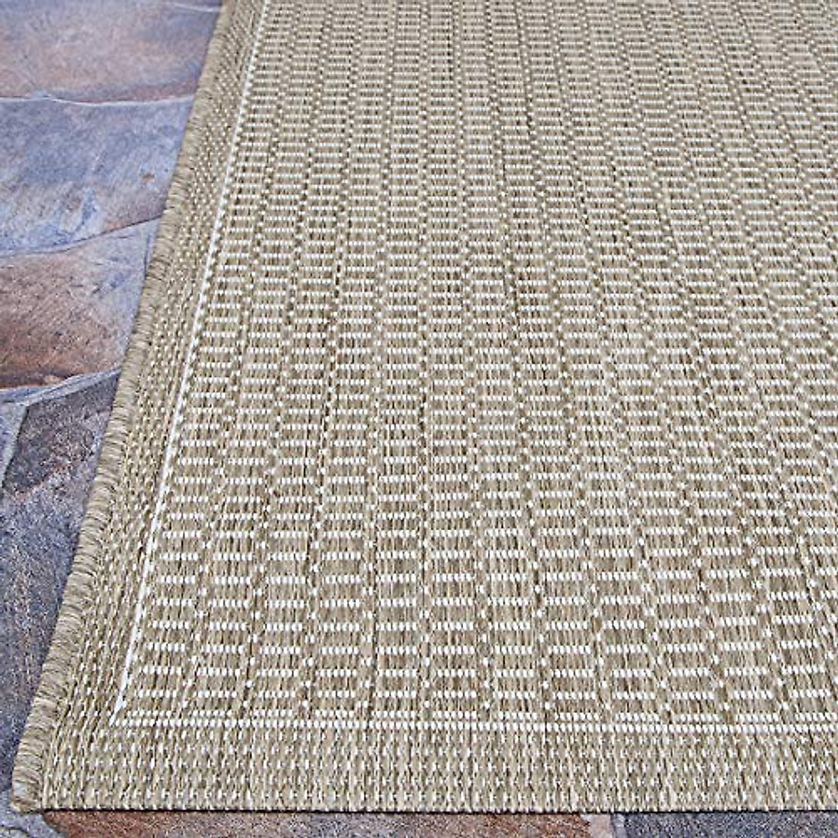 Couristan Recife Saddle Stitch Indoor/Outdoor Area Rug Champagne/Taupe, 2' x 3'7"