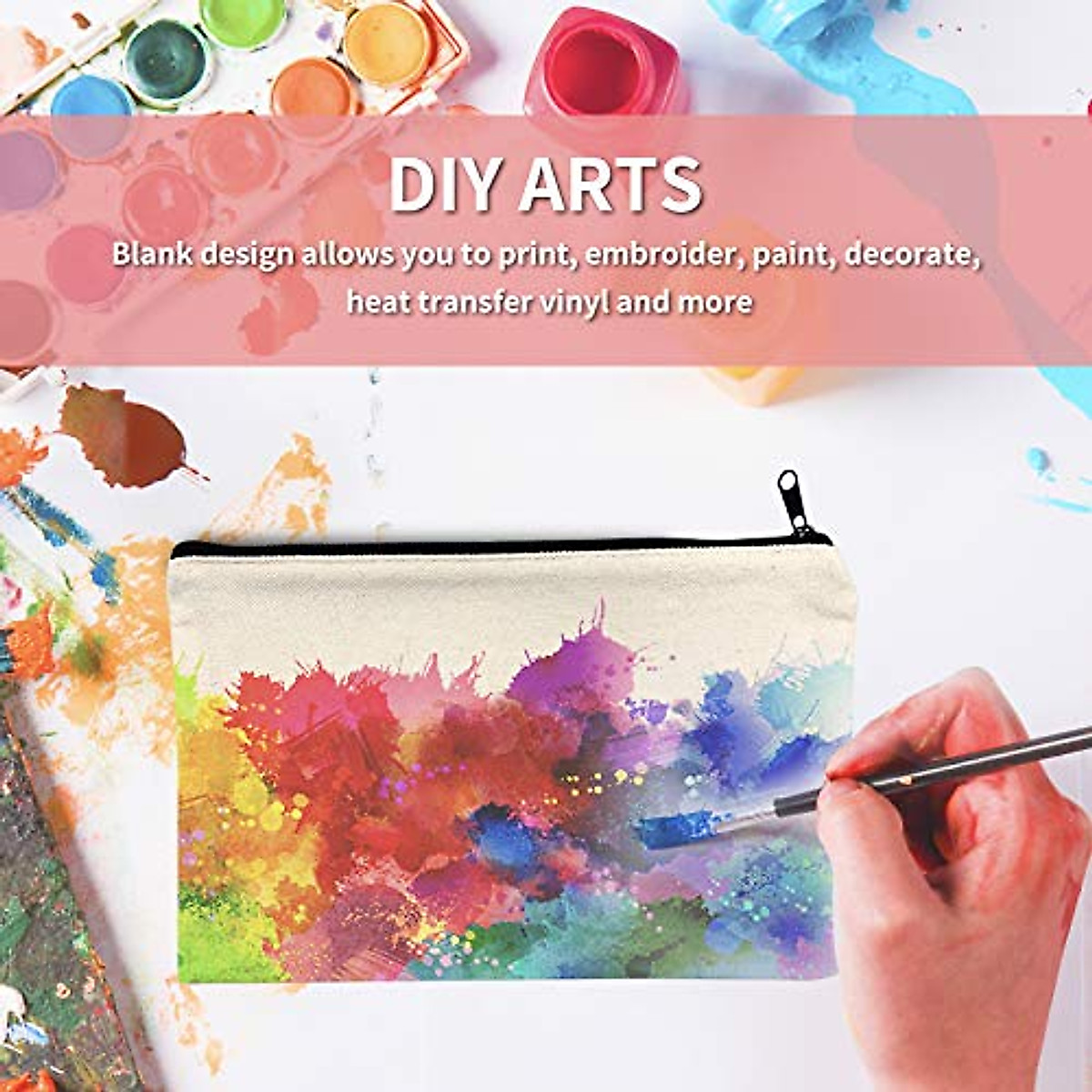 12 pack canvas pencil bag, blank plastic bag, DIY crafts, cotton cosmetic bag, multi-purpose travel cosmetic bag, black zipper in bulk 8 x 5 inches