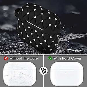 Airpods 3rd Generation Case for Women, Cute Glitter Rhinestone Airpod Gen 3 Cases Hard Cover with Keychain Compatible with Apple Wireless iPod 3rd Charging Case 2021, Black
