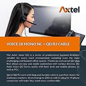 Axtel Bundle Voice 28 Mono NC with AXC-01 Cable | Noise Cancellation - Compatible with Avaya 2400/4600 Series, Mitel 6800 Series, NEC DTL/ITL Series, Nortel, Polycom VVX Series